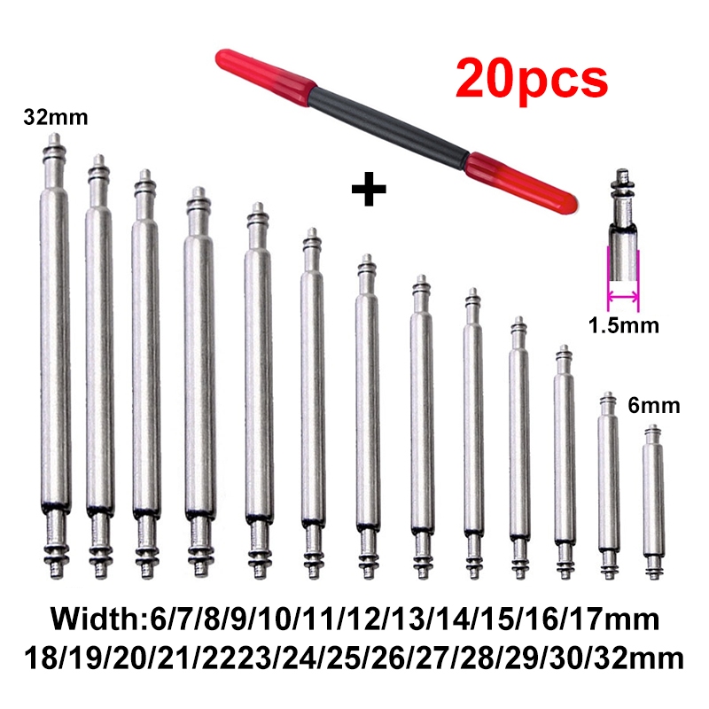 20pcs Stainless Steel Spring Bars 6mm To 32mm Watch Band Strap Link ...