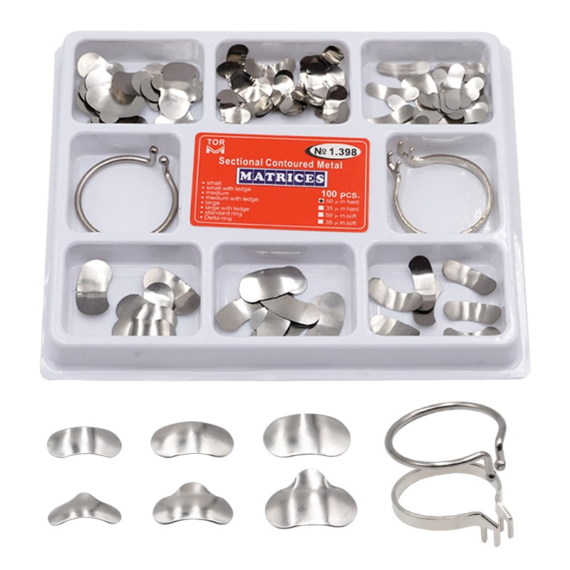 100Pcs/Box Dental Sectional Contoured Matrices Metal Matrix Band for ...