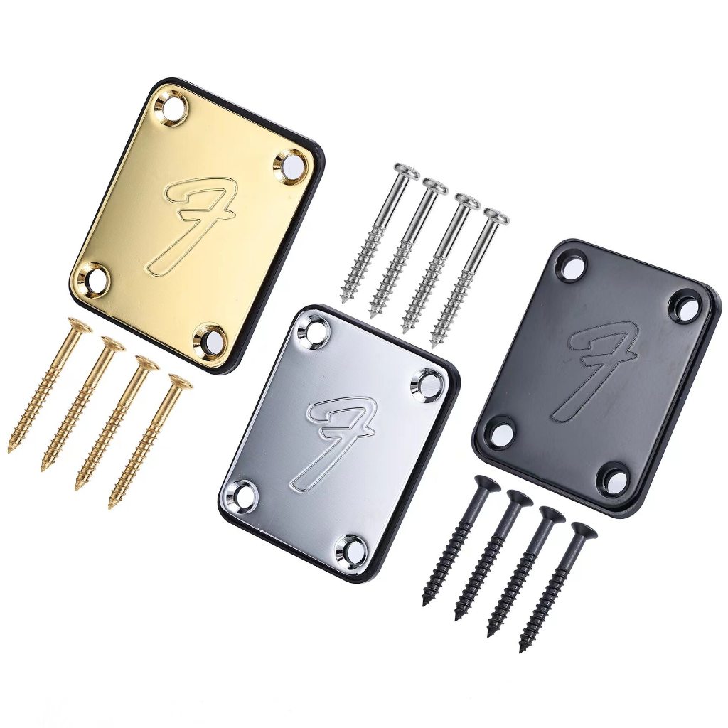 Metallor F Logo Guitar Neck Plate Standard 4 Holes with Mounting Screws ...