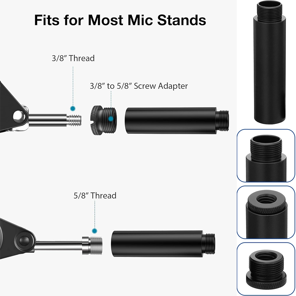 Mic Stand Extension Tube 5/8 Inch Microphone Extension Pipe Aluminium ...