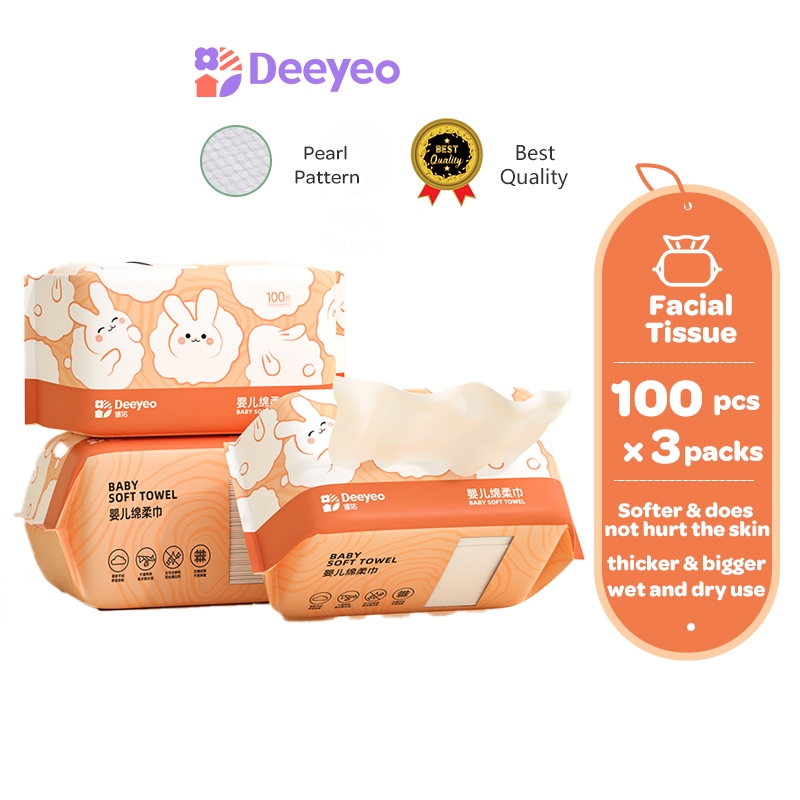 Deeyeo Thickened Soft Disposable Baby Facial Cotton Tissue (100pcs X 3 ...