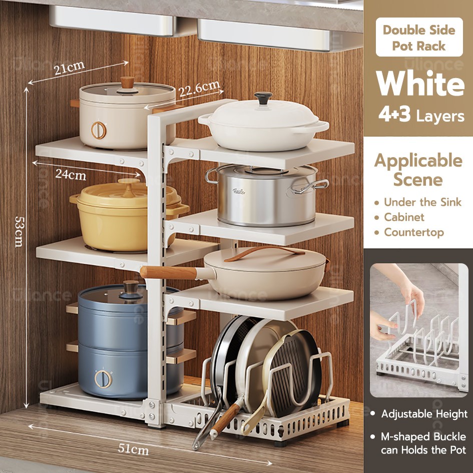 Uliance 2-5 Tiers Adjustable Pot and Pan Rack Organizer Rak Bawah Sinki ...