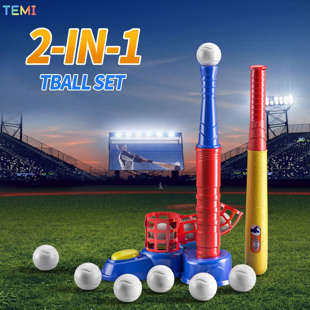 TEMI Kids Baseball Auto Launcher Training Soft Safety Plastic Base Ball ...