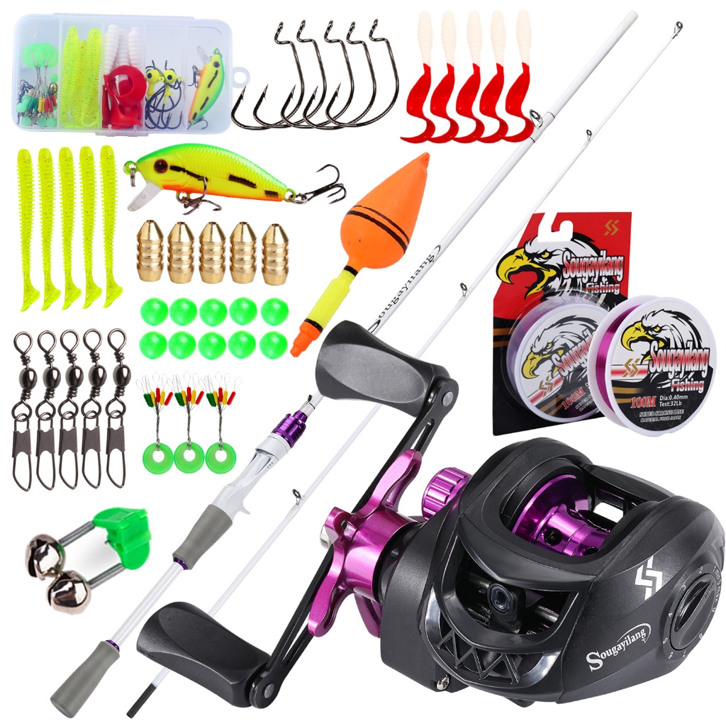 Fishing Rod Set Casting Fishing Rod Carbon 1.8m and Baitcasting Fishing ...