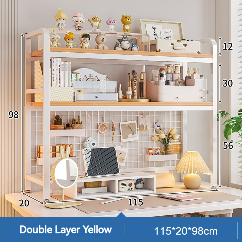 With grid bookshelf desk storage rack desktop multi-layer wrought iron ...