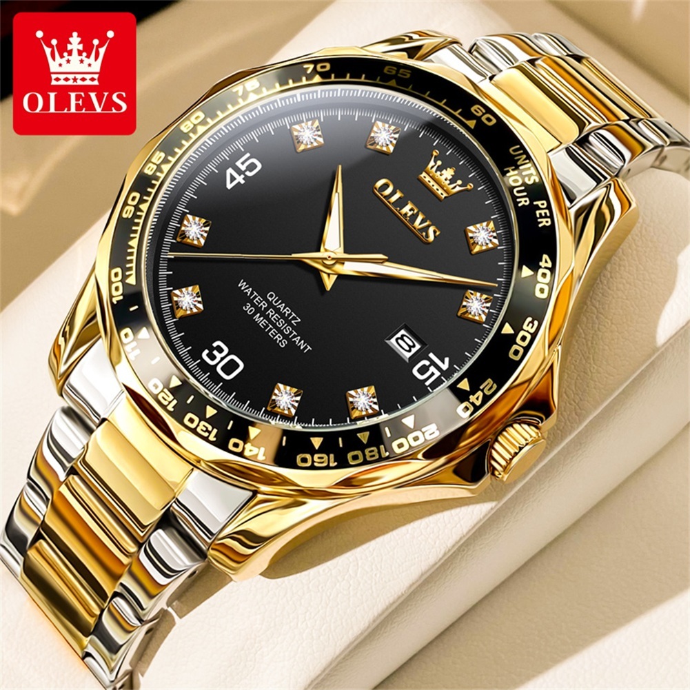 Olevs Jam Tangan Analog Lelaki Luxury Besi Waterproof Original Gold Men ...