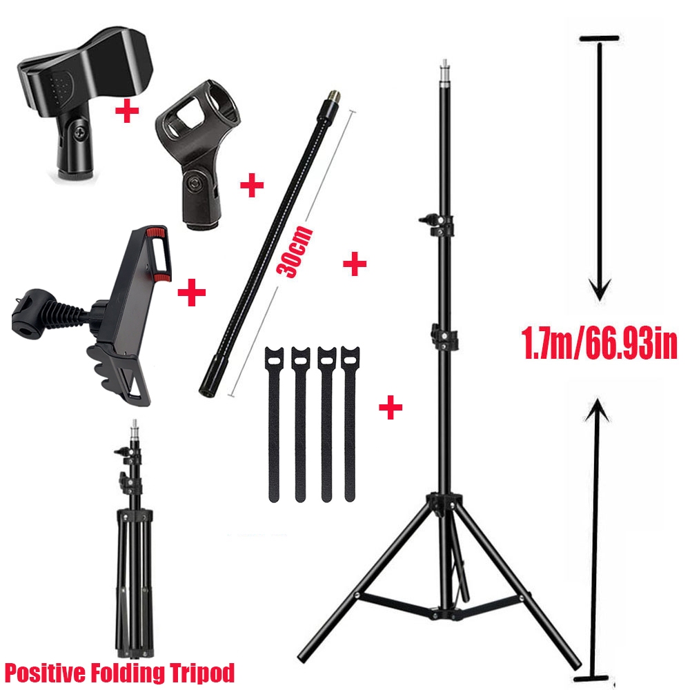 Microphone Stand Portable Mic Stand with Phone Holder,Detachable ...