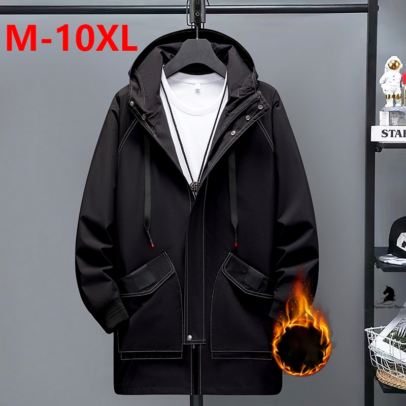 Raya 2024 M-10xl Thick Thin Optional Mid-Length Windbreaker Men's Plus Size Fleece Coat Korean ...