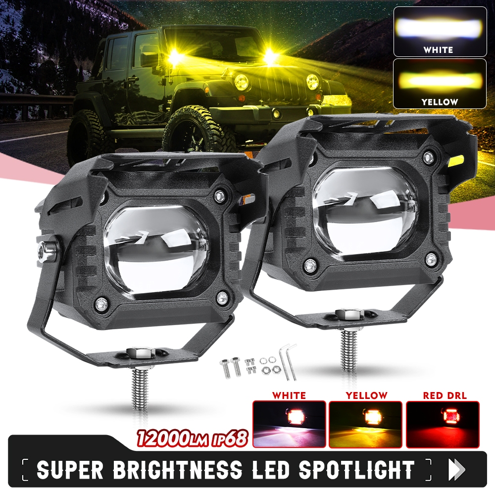 3inch Square Tri-Color DRL LED Driving Light 6500K 3000K Spot and Flood ...