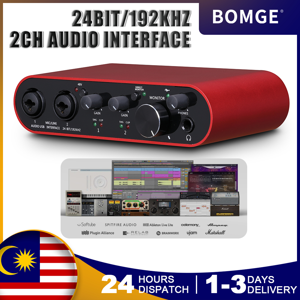 BOMGE 22S USB Audio Interface SOLO Red with XLR/48V Phantom Power,24Bit/192kHz High-Fidelity ...
