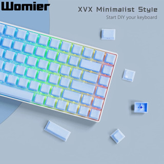 WOMIER Crystal Jelly Keycaps, OEM Profile 113 Keys Custom Pink/Blue Keycaps, Letter Side ...