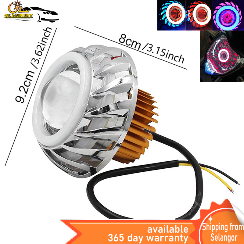 30W Motorcycle LED Headlight 【In Stock】Projector Lens Dual Angel Devil ...
