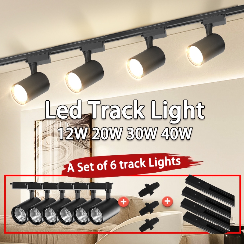 Led Track Light Set 4/6PCS 12/20/30/40W COB Track Lights Lampu Siling ...