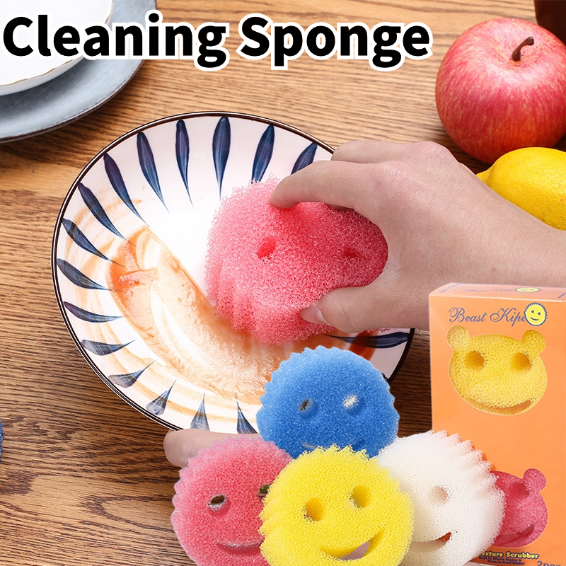 [10 PCS] SMILING FACE LOOFA COLORFUL MULTIPURPOSE CLEANING MAGIC SPONGE ...