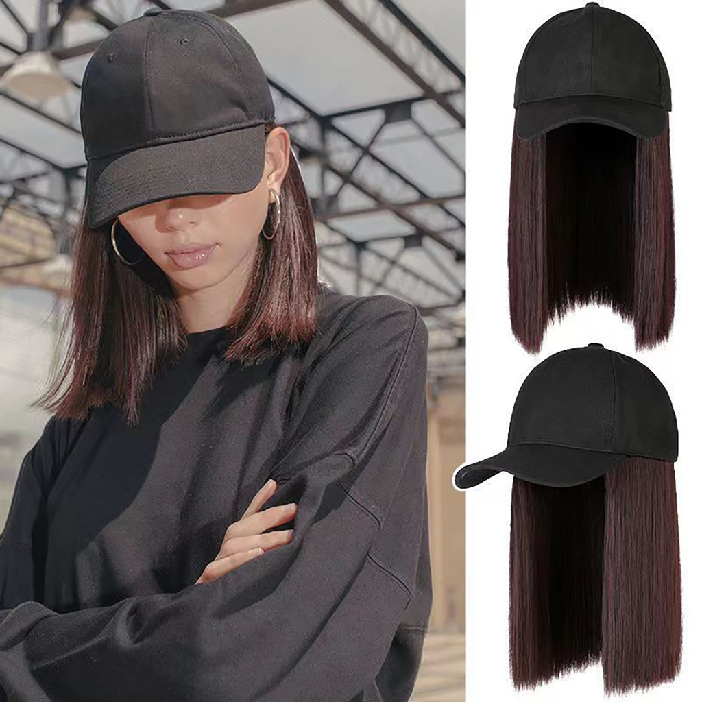 Hat Wig, Synthetic Baseball Cap Hair Extension, Short Straight Bob ...