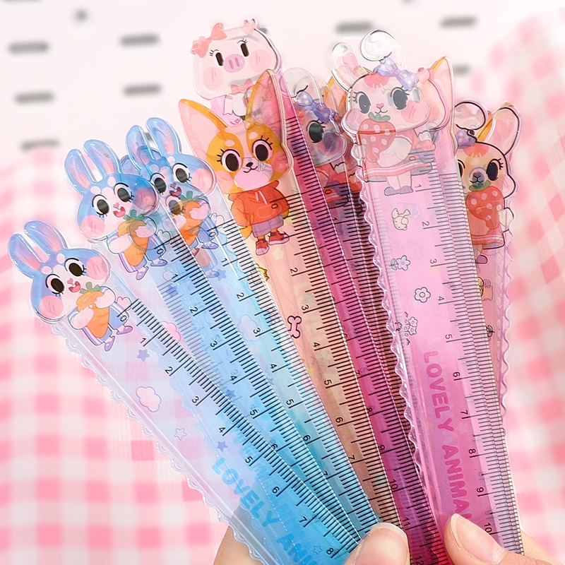 Cartoon Cute Animal Ruler 15cm Transparent Wave Line Ruler Student ...
