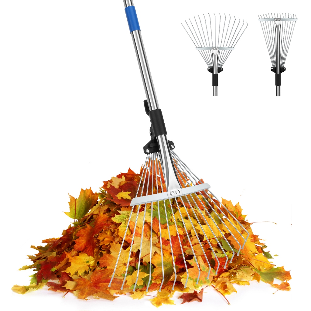 KOMCLUB Garden Leaf Rake Telescopic Collapsible Lawn Rake For Turf ...