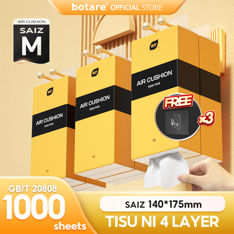 [9PCS]Botare AIR-cushion Cheerful Tissue 4-Ply 1000 sheets 140*175mm ...
