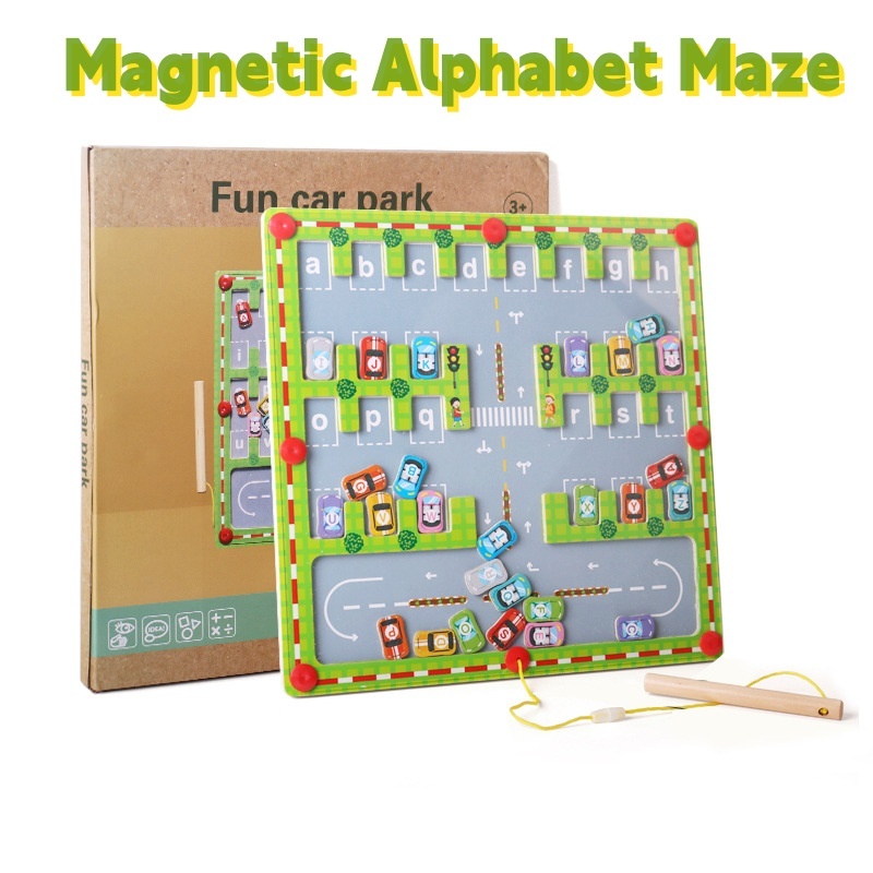 Magnetic Alphabet Maze Board, Montessori wooden magnet puzzle game ...