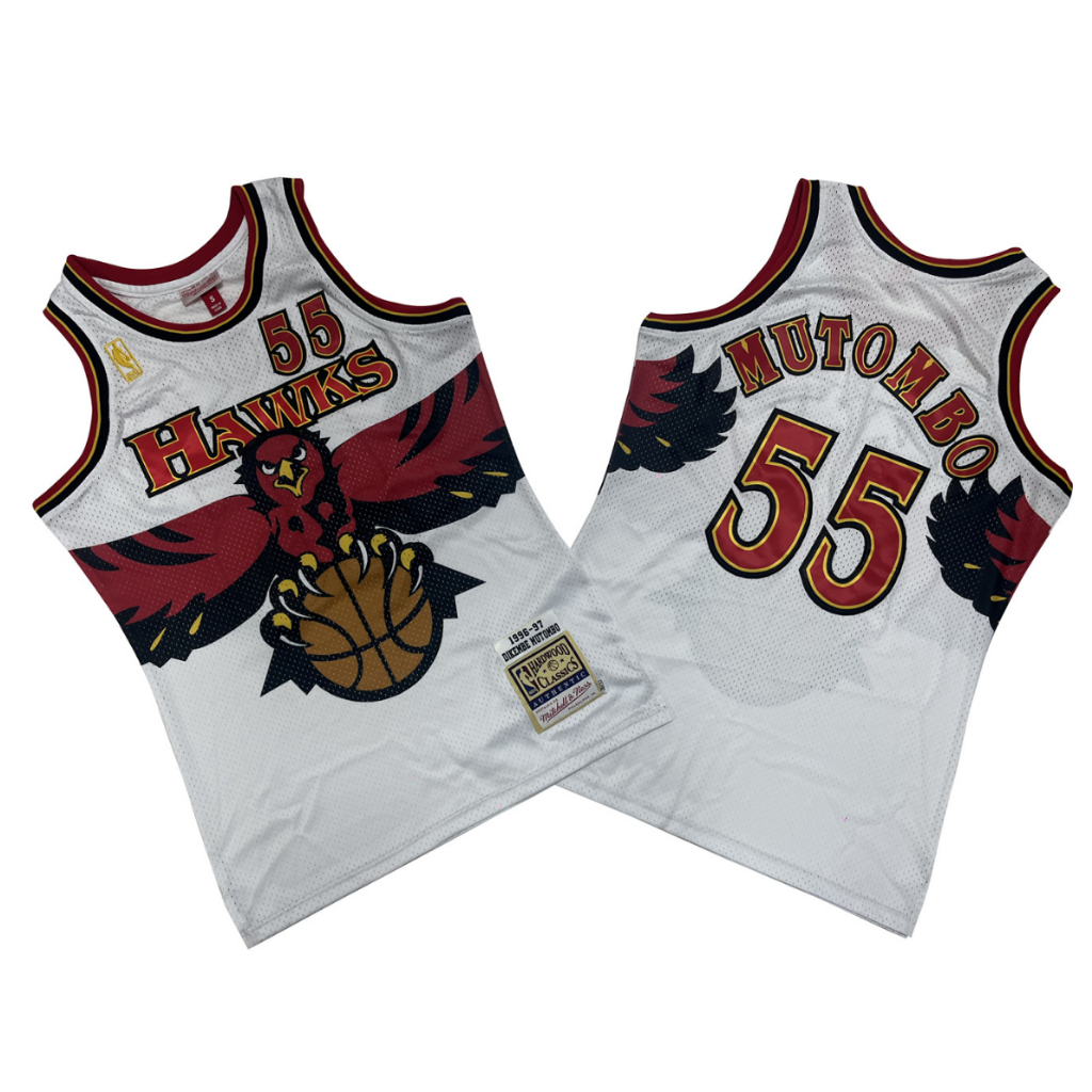new NBA men’s Atlanta Hawks #55 Dikembe Mutombo retro embroidery ...