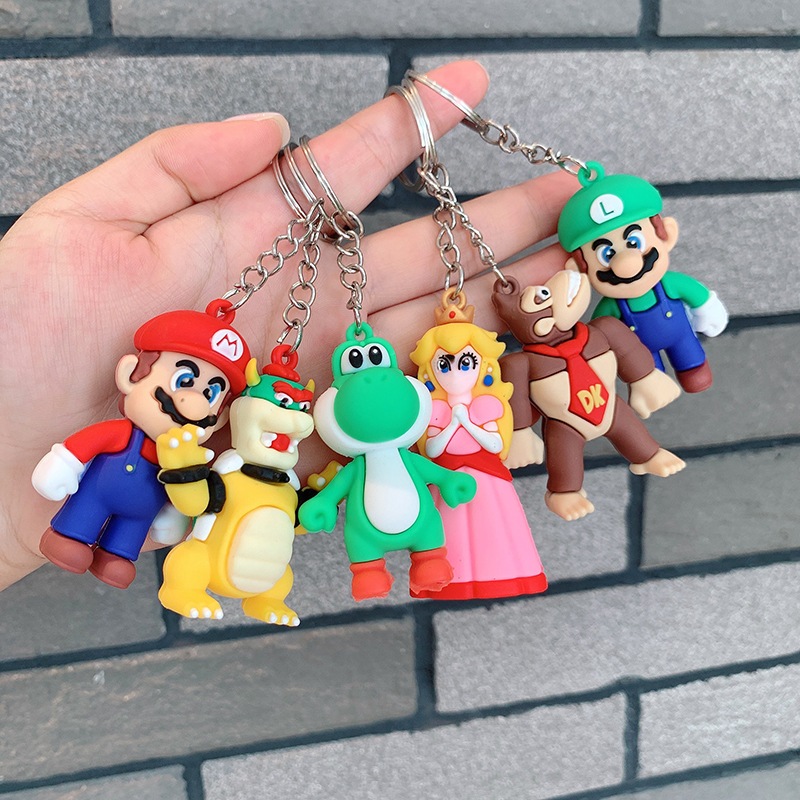 Super Mario Keychain Mario Bros Luigi Toad Yoshi Bowser Action Figure ...