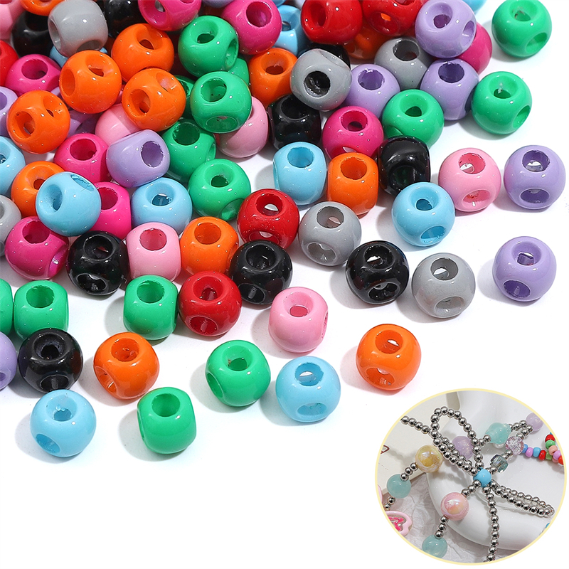 5pcs Big Holes Acrylic Beads Solid Color Round Loose Spacer Beads For ...