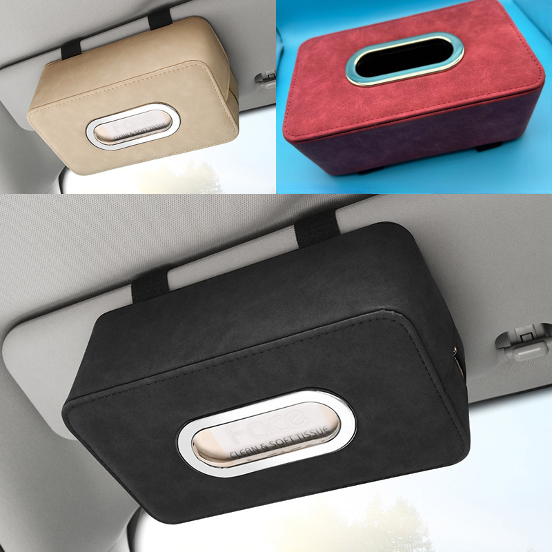 Car Suede Tissue Box Holder Leather Tissue Box For Car Napkin Holder ...