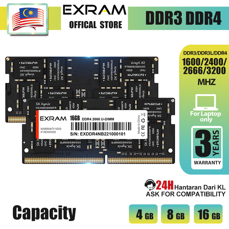 EXRAM Laptop Memory RAM DDR3 DDR3L DDR4 SO-DIMM 4GB 8GB 1600Mhz/2400Mhz ...