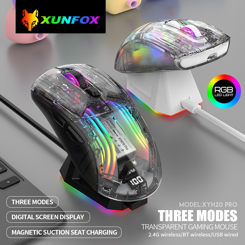 XUNFOX XYH10/XYH20 Transparent Gaming Mouse RGB 7Key DPI 2400 Bluetooth ...