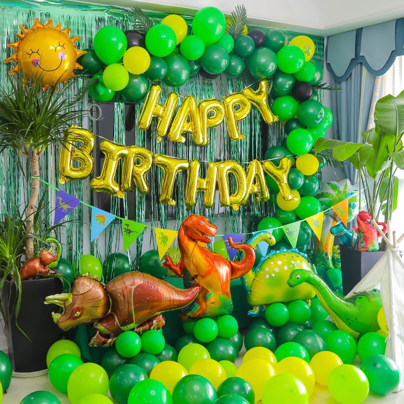 117pcs Jungle Dinosaur Theme Balloon Set Birthday Party Large Dinosaur Aluminum Film Balloon ...