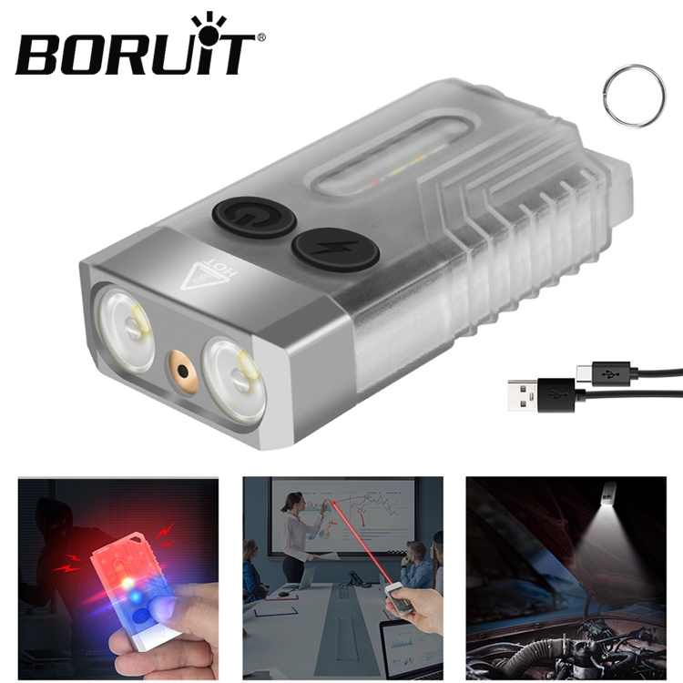 BORUiT V10L LED Keychain Flashlight Type-C Rechargeable Fluorescence ...