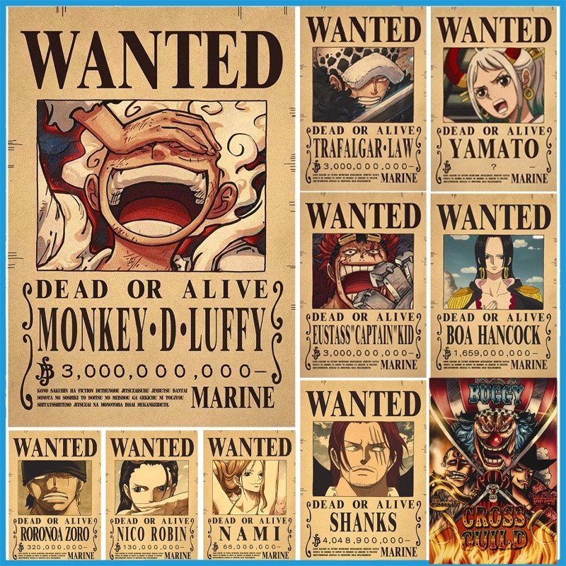 42*28.5cm One Piece Wanted Poster Luffy Wall Sticker Nikak Raft Paper ...