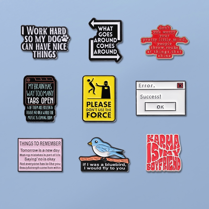 Cartoon Texts Saying Enamel Pins Brooches Funny Dialogue Letter Text ...