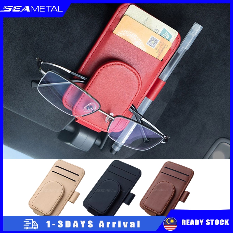 Car Card Holder Sun Visor Organizer Leather Sunglasses Clip Pen Holder ...