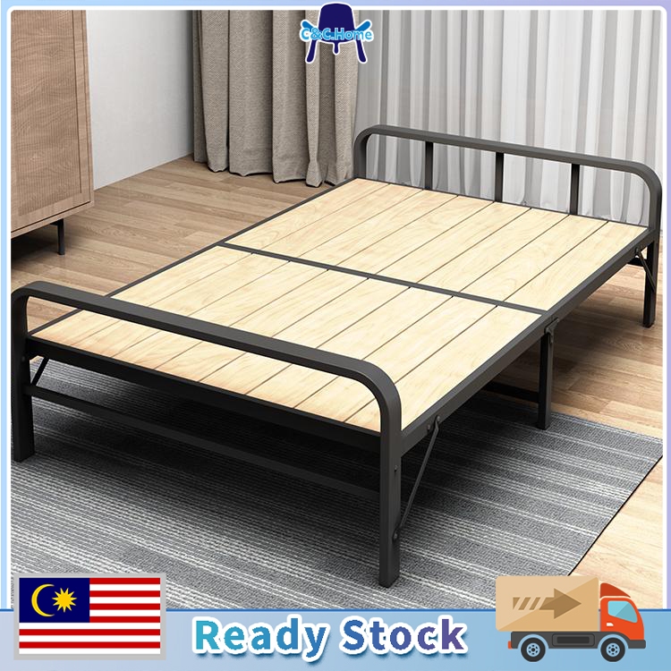 Folding Bed Solid Wood Bed Sleeping Frame Single/Double Bed Ready to ...