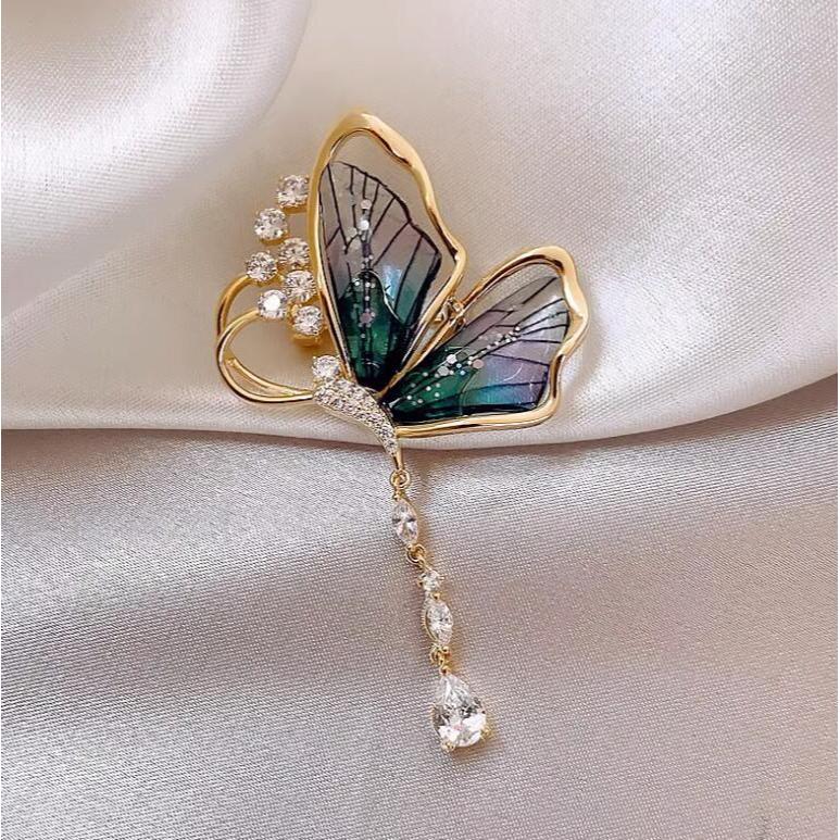 Light luxury high-end butterfly tassels Brooch Shawl Shoulder Pin ...