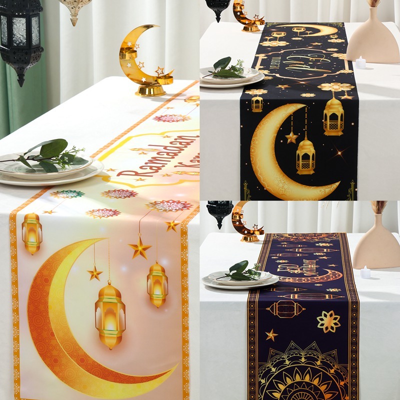 180*35cm Eid Mubarak Table Runner Ramadan MUBARAK Polyester Table Cloth ...