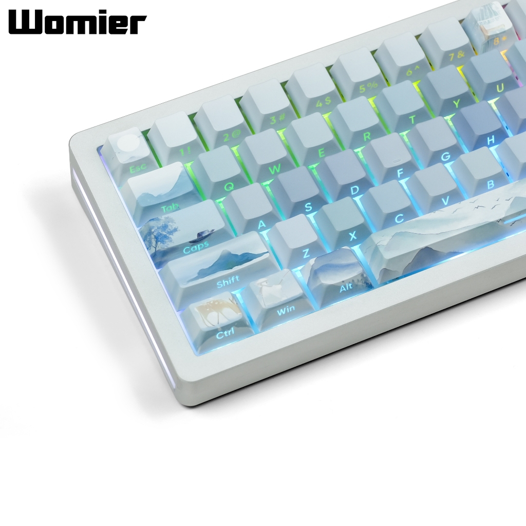 WOMIER 130 Keys Blue Lake Side Print PBT Keycap Backlit RGB Cherry ...