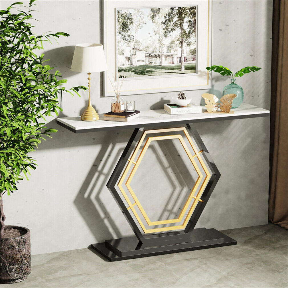 Modern Long Console Table Geometric Base High-end Marble Sofa End Table ...