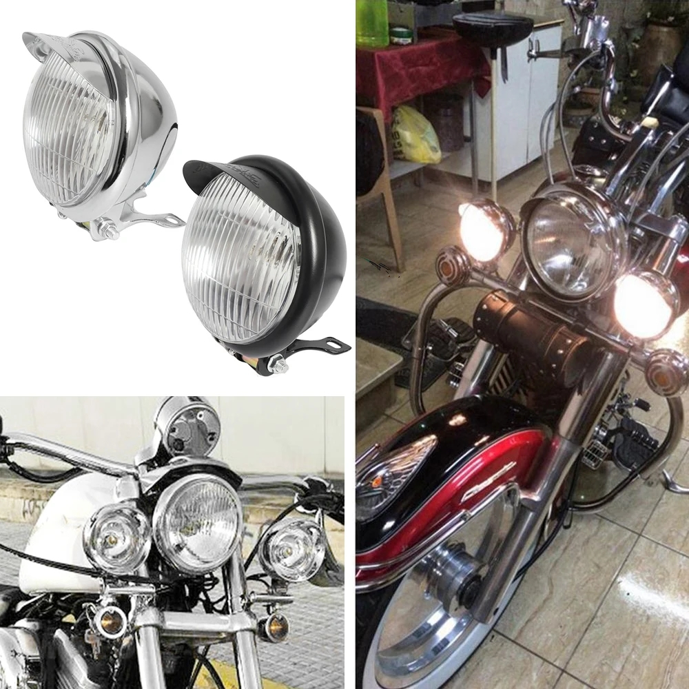 Chrome/ Black Motorcycle Headlight Round Front Lamp 5.5" for Harley ...