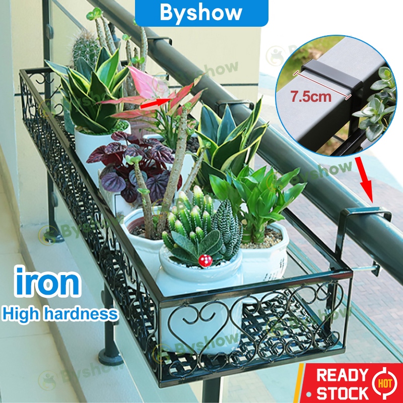 【Byshow】Outdoor Wall Hanging Flower Pot Stand Balcony Plant Rack Metal ...
