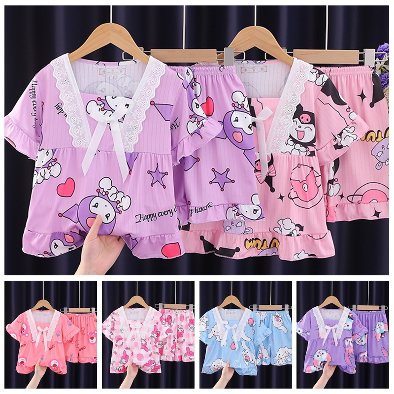 Kuromi Dress Pyjamas Kids Kawaii Cartoon Printing Short Sleeve Nighties ...
