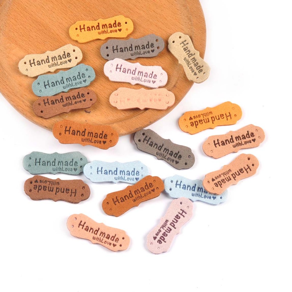 20Pcs 40X15mm Colorful Embossed Handmade Leather Labels For Clothes/Bag ...