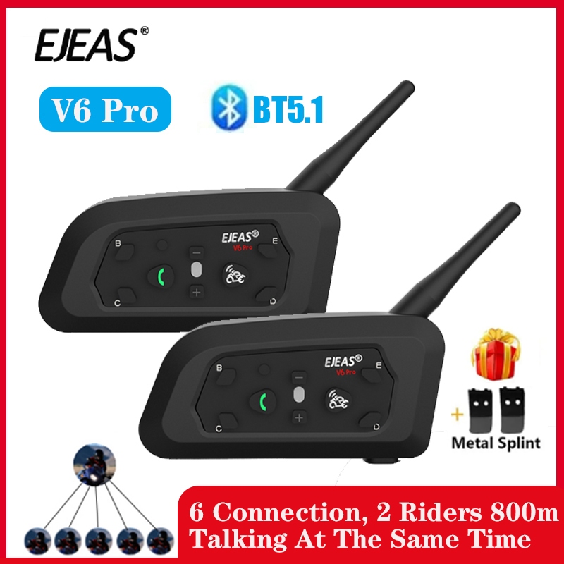 2Pcs/set EJEAS V6 Pro Helmet Intercom Headset Motorcycle Bluetooth 800m ...