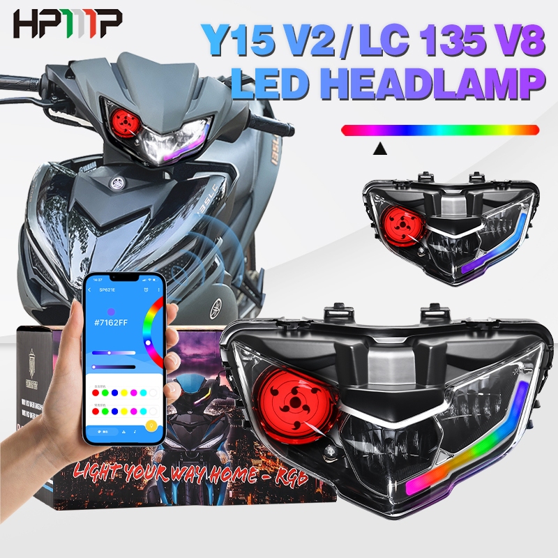 Y15ZR V2 LC135 V8 LED LAMPU DEPAN RGB APP REMOTE CONTROL HEADLAMP TST NARUTO LC V8 FI Y15 ...