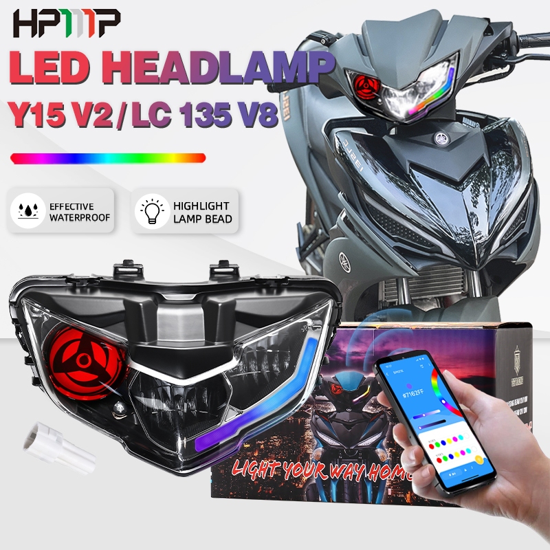 Y15ZR V2 LC135 V8 LED LAMPU DEPAN RGB APP REMOTE CONTROL HEADLAMP TST NARUTO LC V8 FI Y15 ...