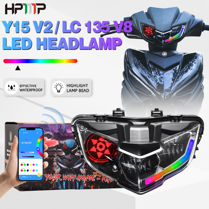 Y15ZR V2 LC135 V8 LED LAMPU DEPAN RGB APP REMOTE CONTROL HEADLAMP TST NARUTO LC V8 FI Y15 ...