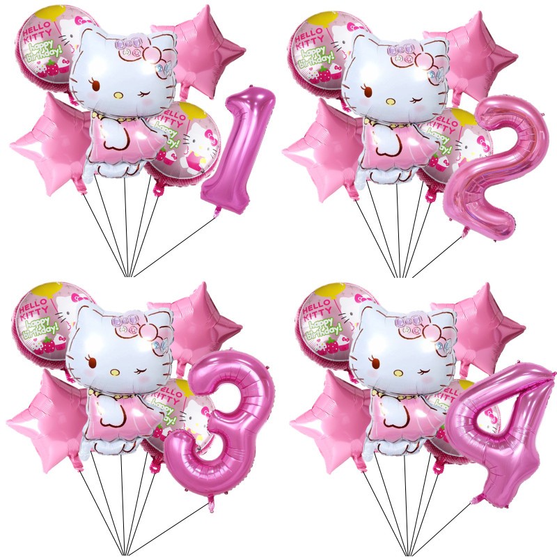 6pcs Hello Kitty Theme Balloon KT Party Foil Balloons 32inch Number ...