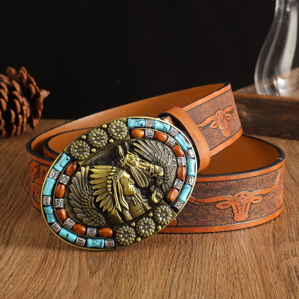 3.7cm men's belt zinc alloy personalized buckle fashionable belt retro ...