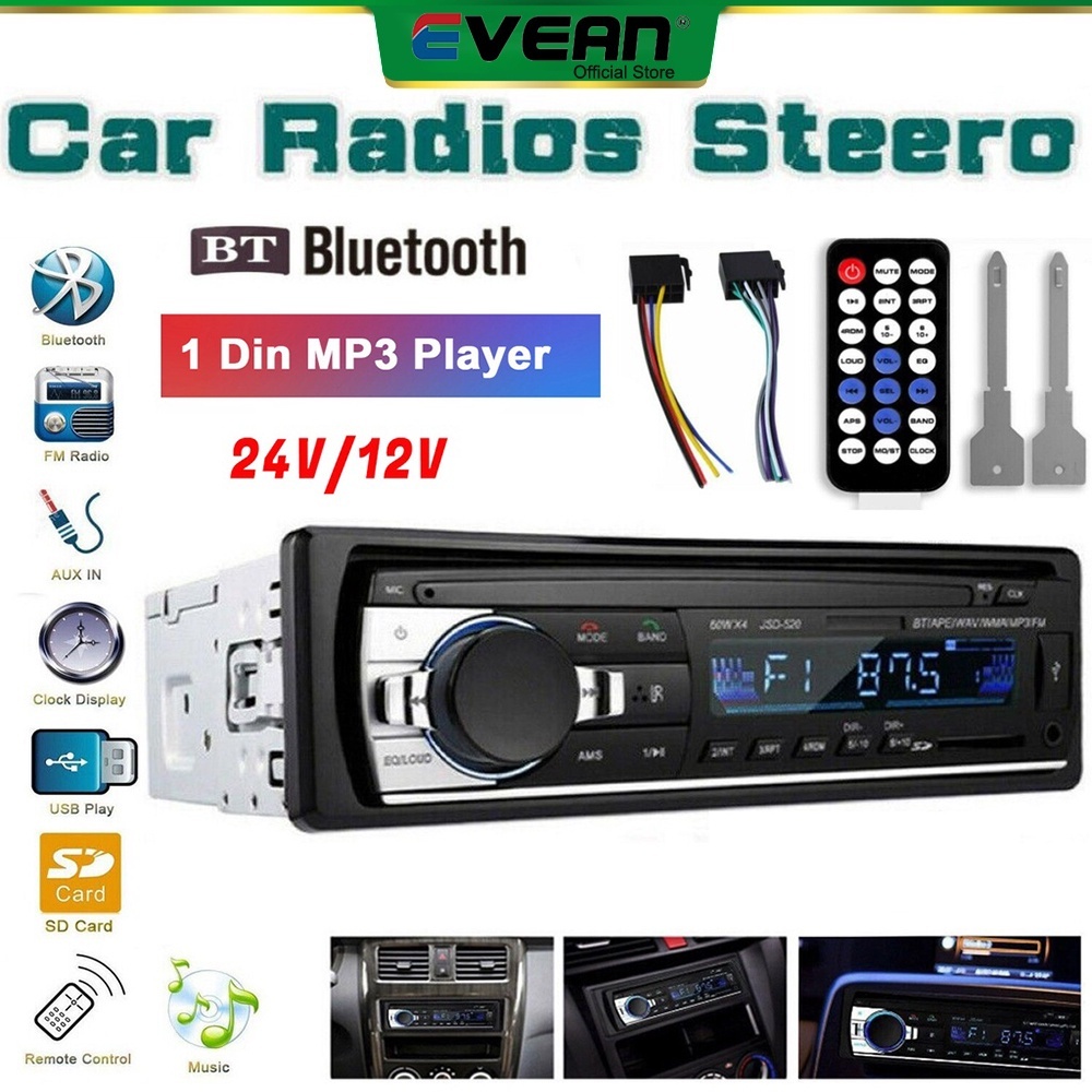 Evean 24V Car Radio In Dash 1 Din Tape Recorder MP3 Player JSD-520EVEAN ...